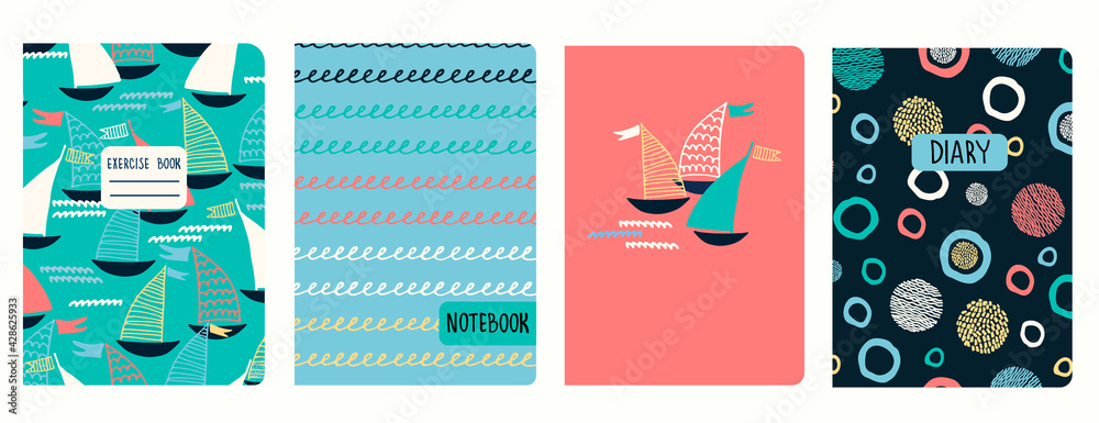 Cover page vector templates with sailing boats, waves, anchors ...