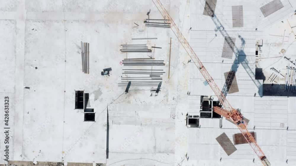 4K. Construction site top view. New construction project designed using ...