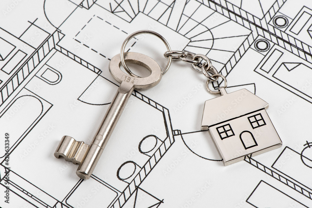house key laying in construction plan Stock Photo | Adobe Stock