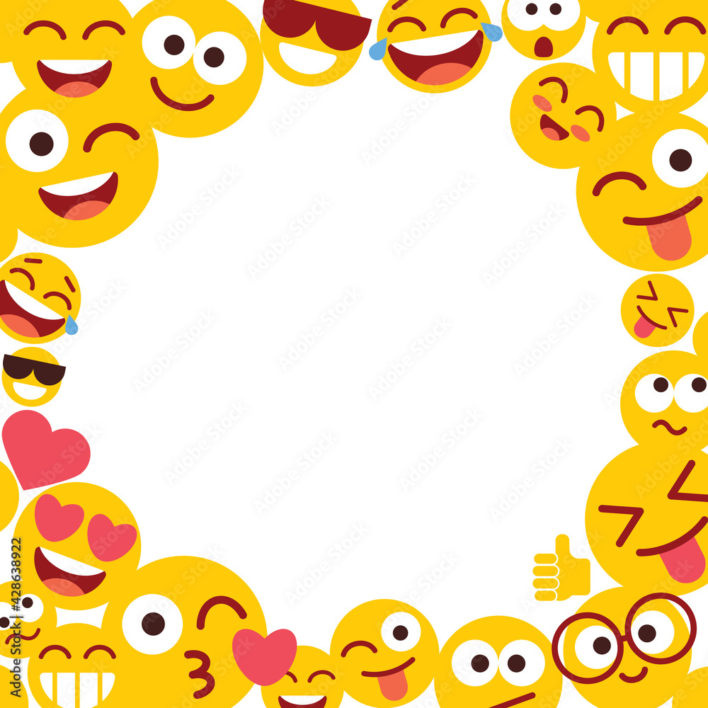 Emoticons and empty blank space for text. Photo frame with funny ...