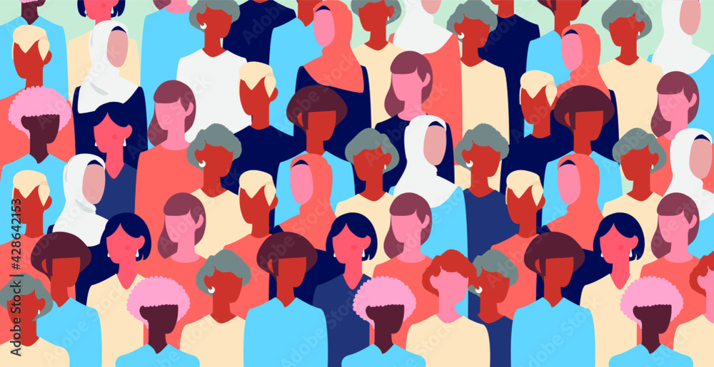Female Diverse Faces Of Different Ethnicity Seamless Pattern Women