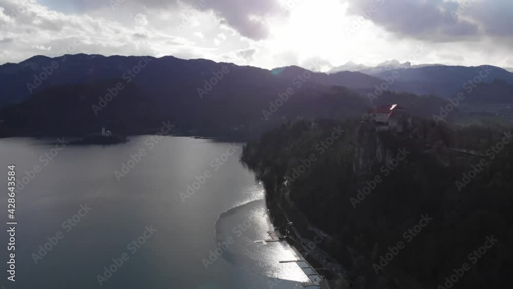 Aerial panoramic view of beautiful Bled Castle (Blejski Grad) with Lake ...