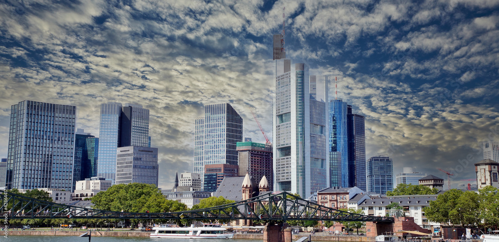European city skyline and financial centre of Frankfurt. Skyscraper ...