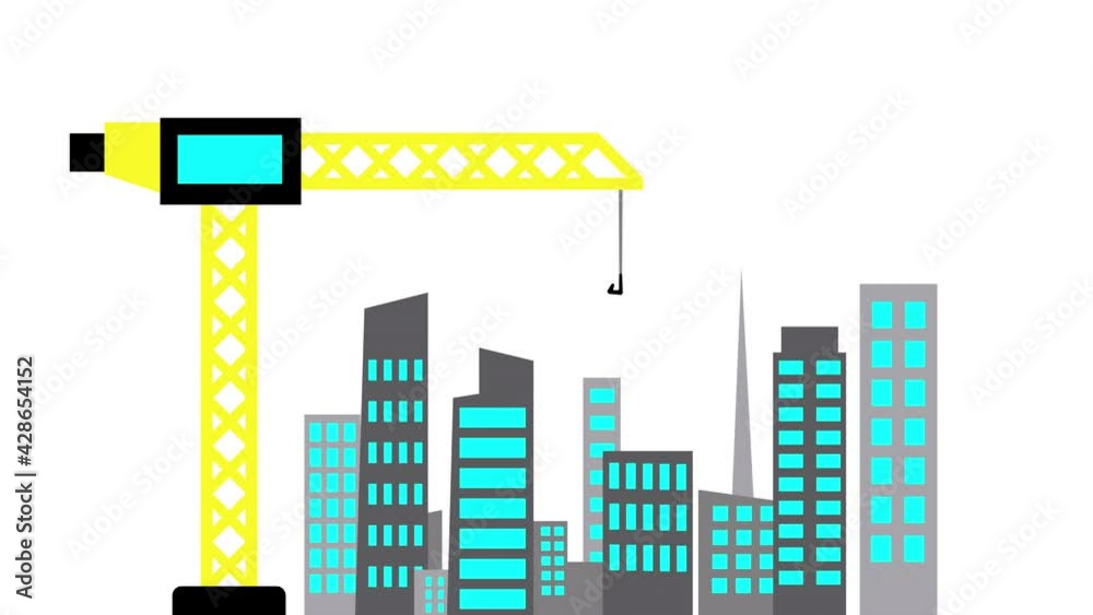 Cartoon 2D animation of the construction of the city, the city appears ...