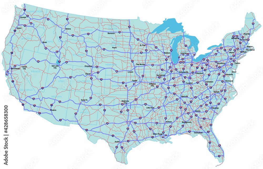 Vetor de Vector map of the United States of America and its Interstate ...