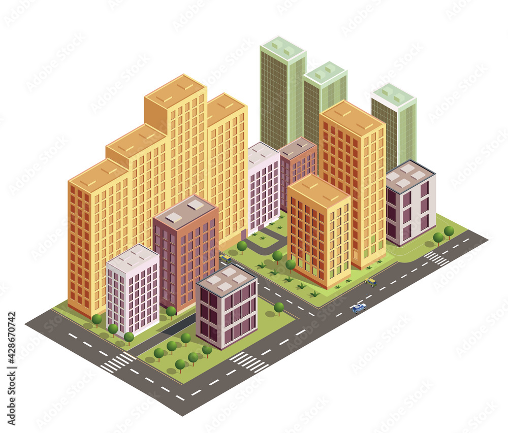 Isometric city vector.Smart town with road , trees,smart city and ...