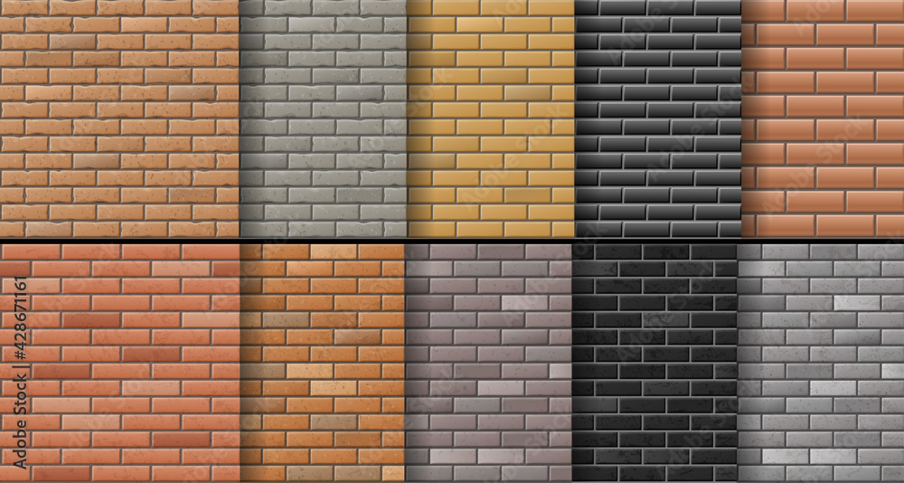 Set of brick wall texture background. Modern realistic different color ...