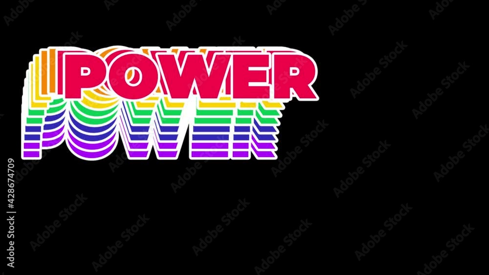 Looped animation of the POWER text with rainbow long shadows. 4K motion ...