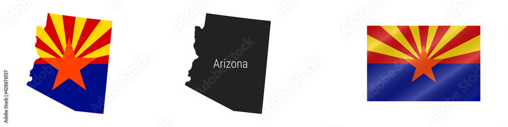 Arizona US state detailed flag map. Detailed silhouette. Waving flag ...