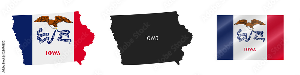 Iowa US state detailed flag map. Detailed silhouette. Waving flag ...
