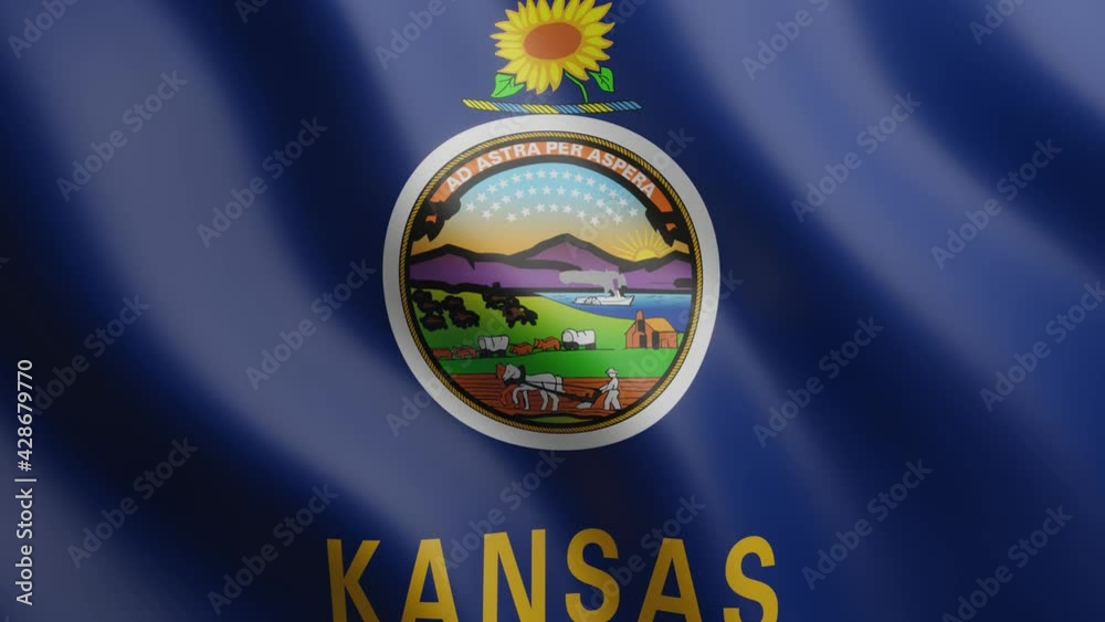 3d waving flag of US state Kansas. National flag in wind background. 4k ...