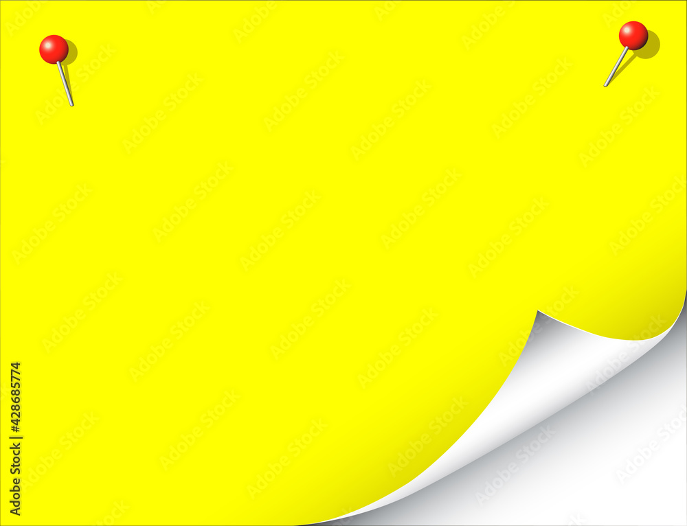 Memo Neon gelbes Papierblatt mit Pinnadel und Eselsohr, Vektor ...