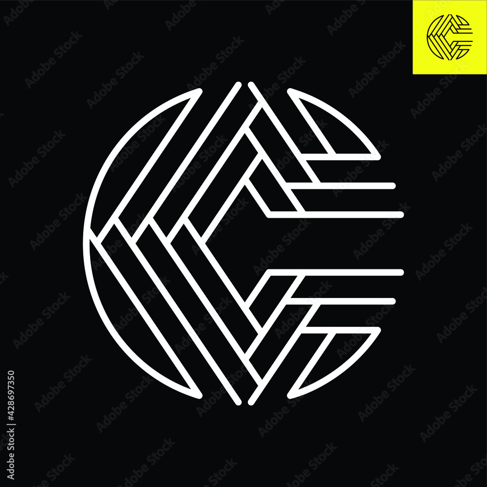 C Lettermark monogram round logo design in vintage line art deco style ...
