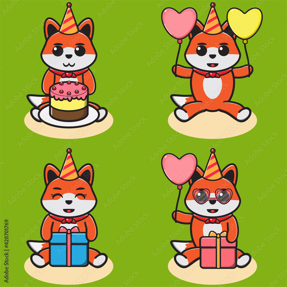 Vector illustration of cute Fox Party cartoon. Cute Fox expression ...