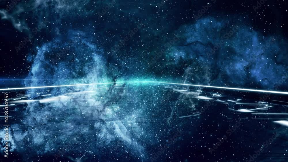 Neon Light Abstract bright with Nebula Background loop. 3D rendering ...