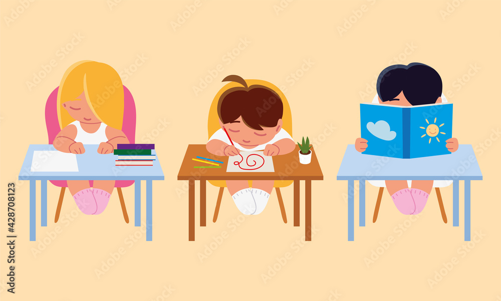 cartoon kids classroom Stock Vector | Adobe Stock