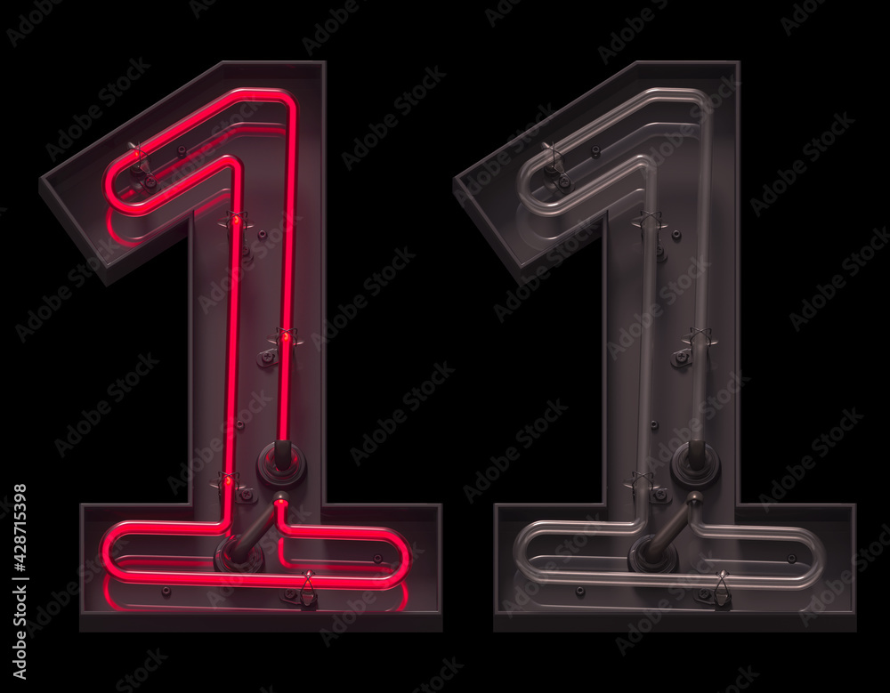 Red light neon font with On and Off. Number 1. Stock Illustration ...