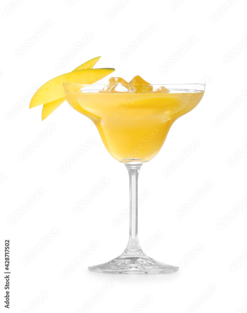 Glass of tasty mango margarita on white background Stock Photo | Adobe ...