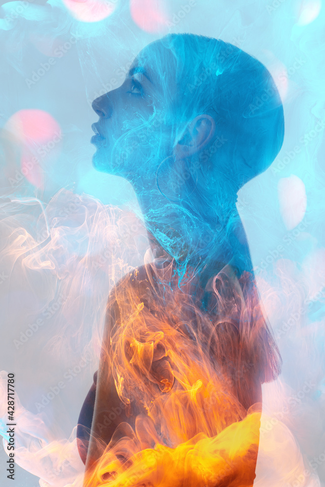 Double exposure silhouette. Spiritual aura. Esoteric enlightenment ...