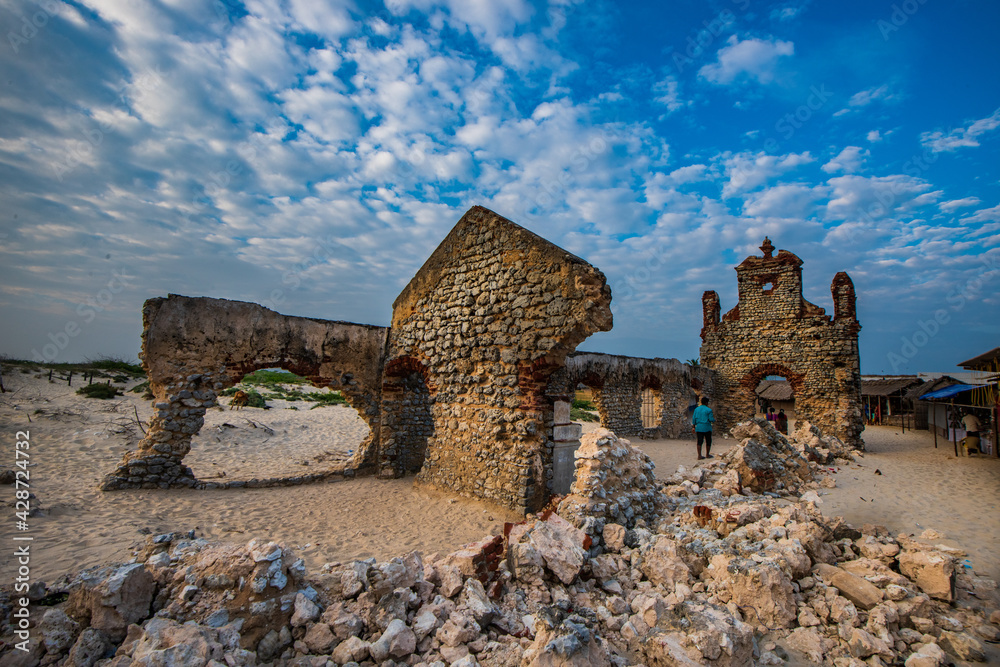 Ruined / Collapsed Church during cyclone Rameswaram in 1964. Stock ...