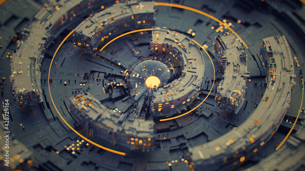 Rotating circle elements 3D rendering illustration Stock Illustration ...