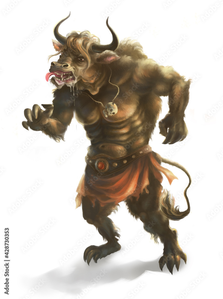 Mythical character Minotaur.Bull. Isolated on a white background ...