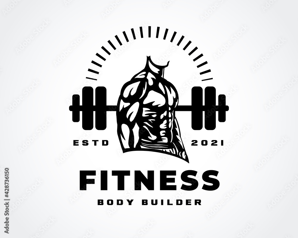 fitness gym body builder muscular model art logo design template ...
