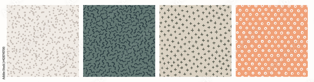 Set of hand drawn textured seamless patterns. Simple textures for ...