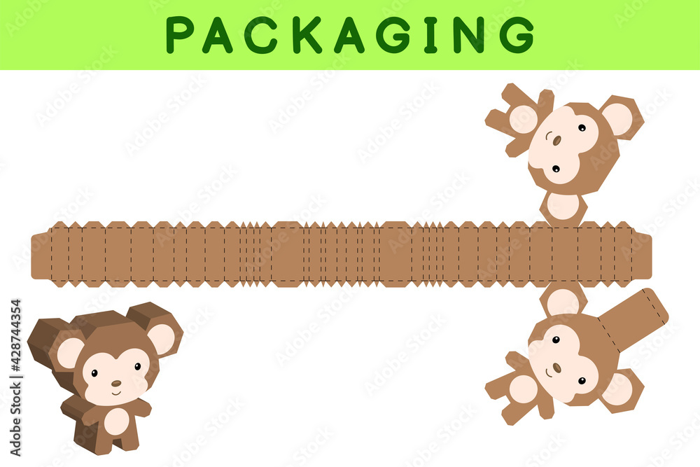 Party favor box die cut monkey design for sweets, candies, small ...