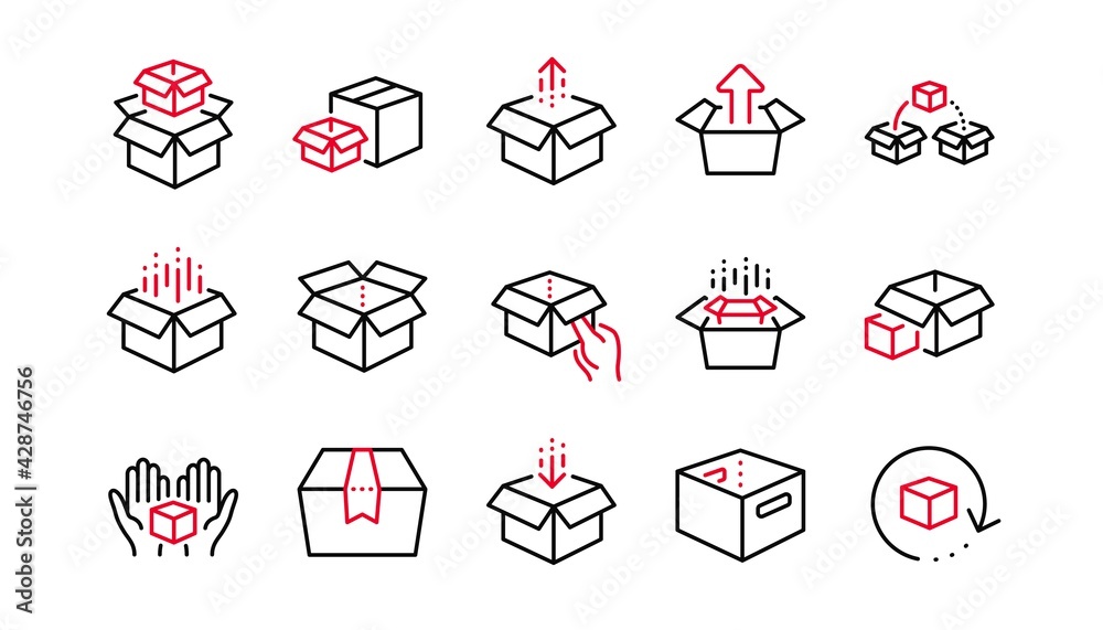 Box line icons. Package, delivery boxes, cargo box. Cargo distribution ...