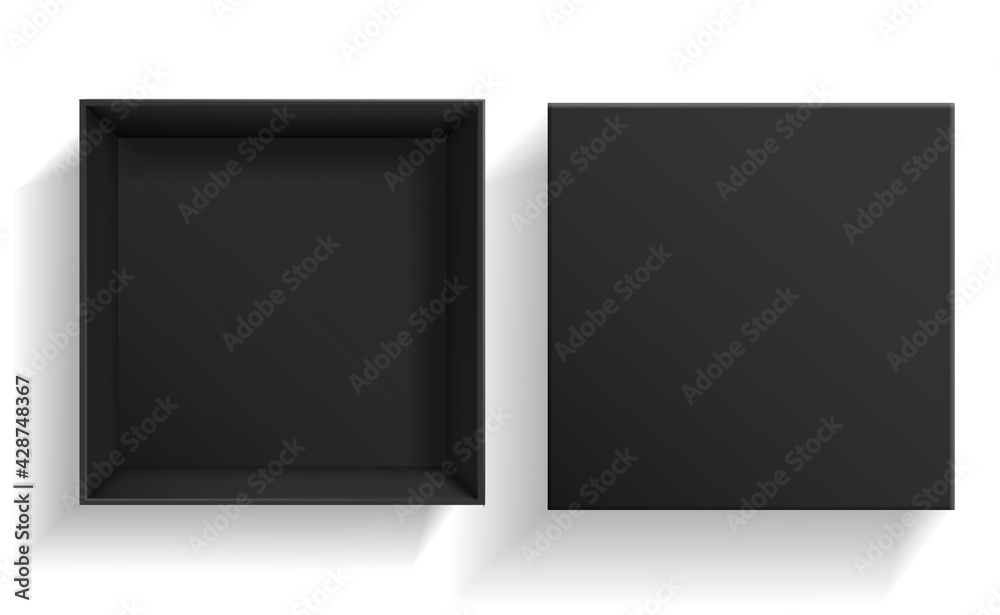 Black Box. Open and closed gift presentation boxes top view. Empty ...