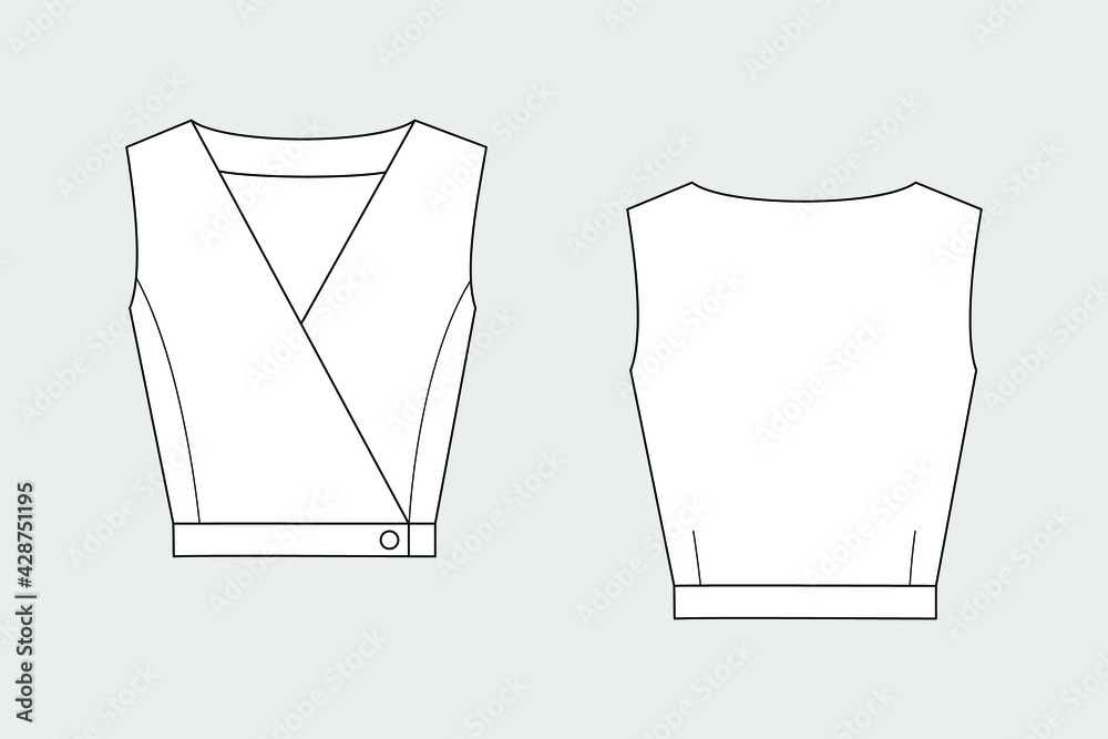Female top vector template isolated on a grey background. Front and ...