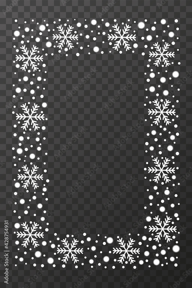 Snow border frame. Christmas texture, isolated on transparent ...