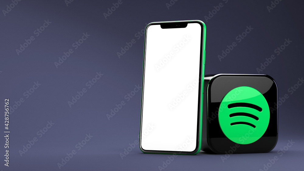 Valencia, Spain - April, 2021: Spotify app icon and phone with copy ...