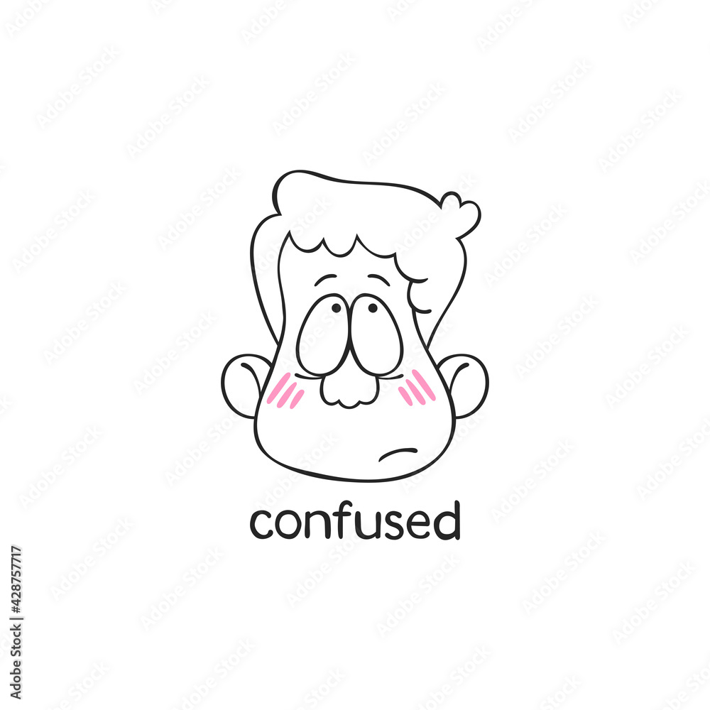 Confused. Emotion. Human face. Cartoon character. Isolated vector ...