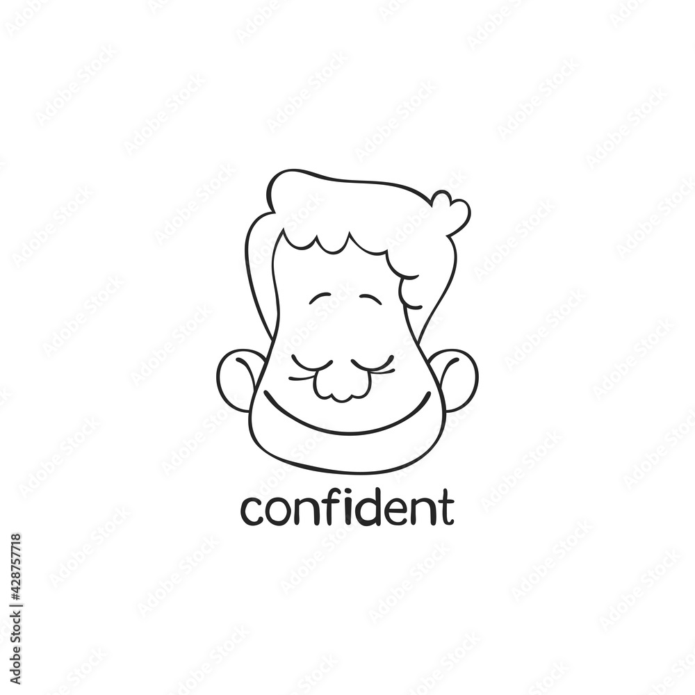 Confident. Emotion. Human face. Cartoon character. Isolated vector ...