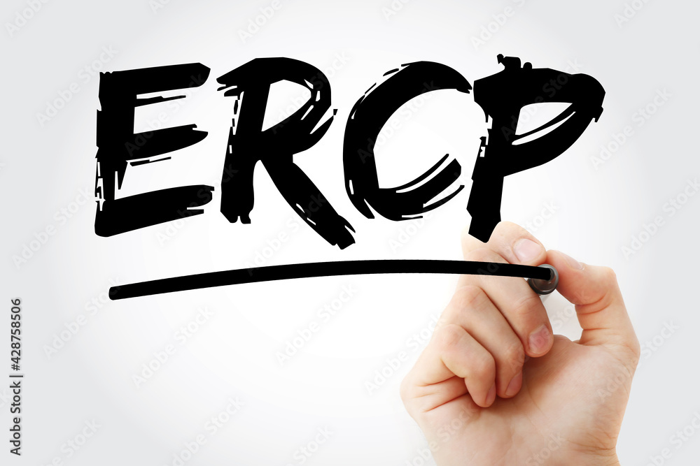 ERCP - Endoscopic Retrograde CholangioPancreatography acronym with marker, concept background ...