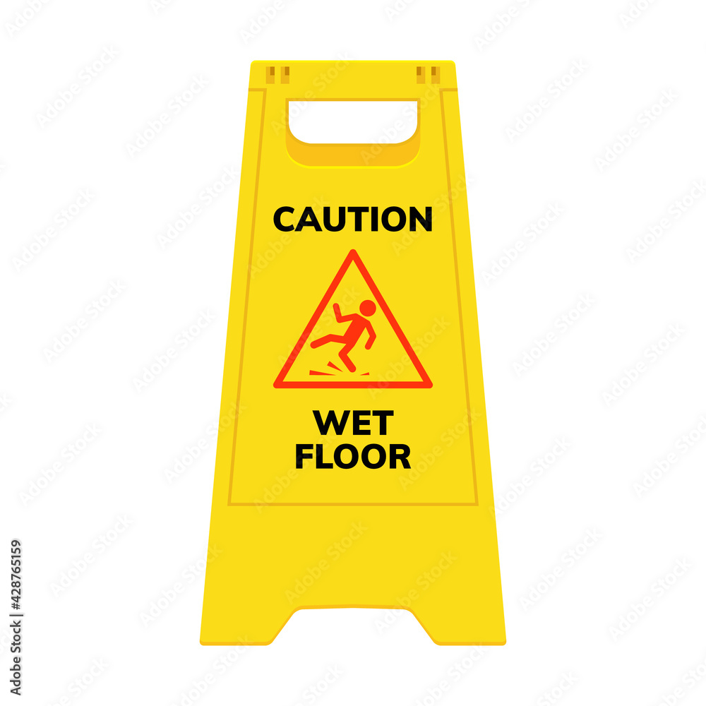 Wet floor sign. Safety yellow slippery floor warning icon vector ...