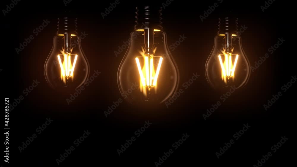 Switching on, turning off light bulbs animation. Yellow light over dark ... Switching on, turning off light bulbs animation. Yellow light over dark ...