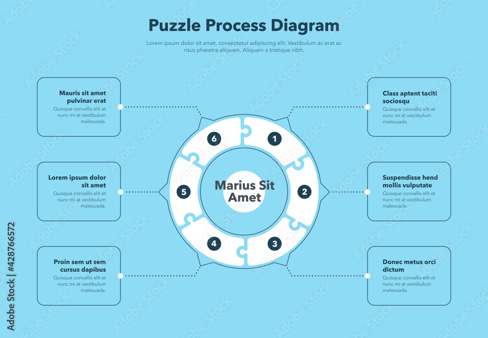 Simple concept for puzzle process diagram with six steps and place for ...