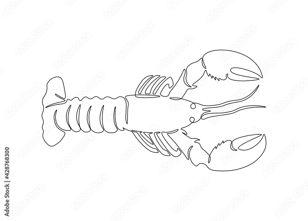 One continuous line drawing of lobster. Seafood restaurant logo ...