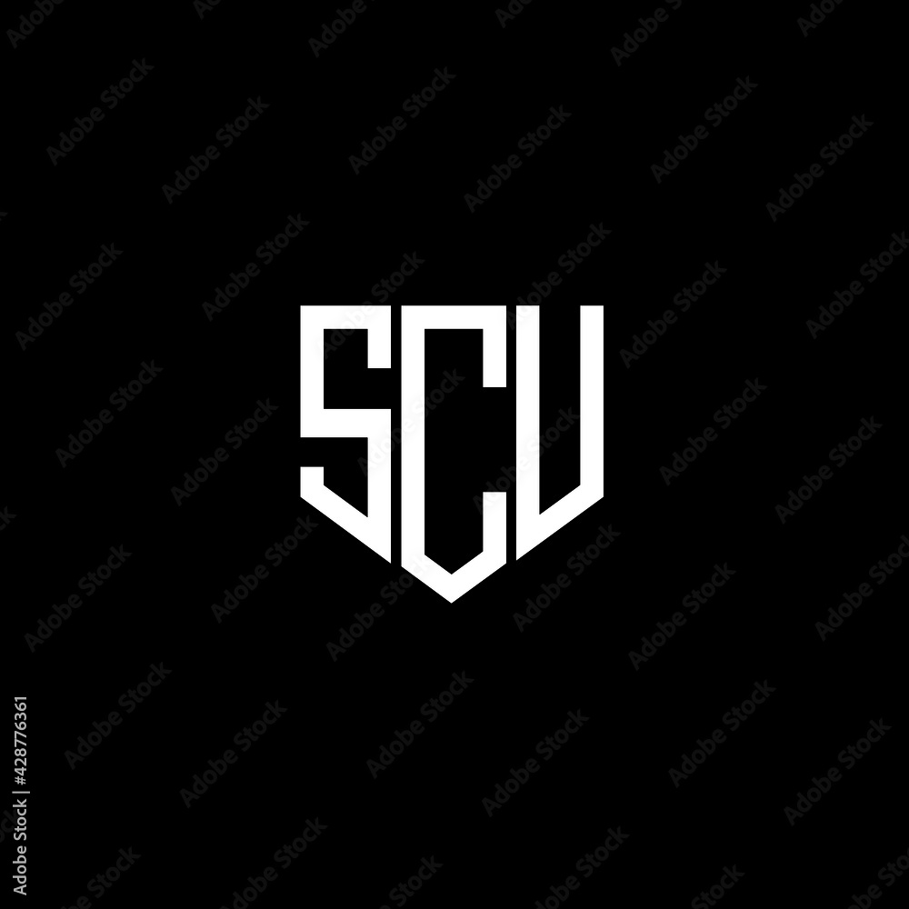 Vecteur Stock SCU letter logo design with black background in ...