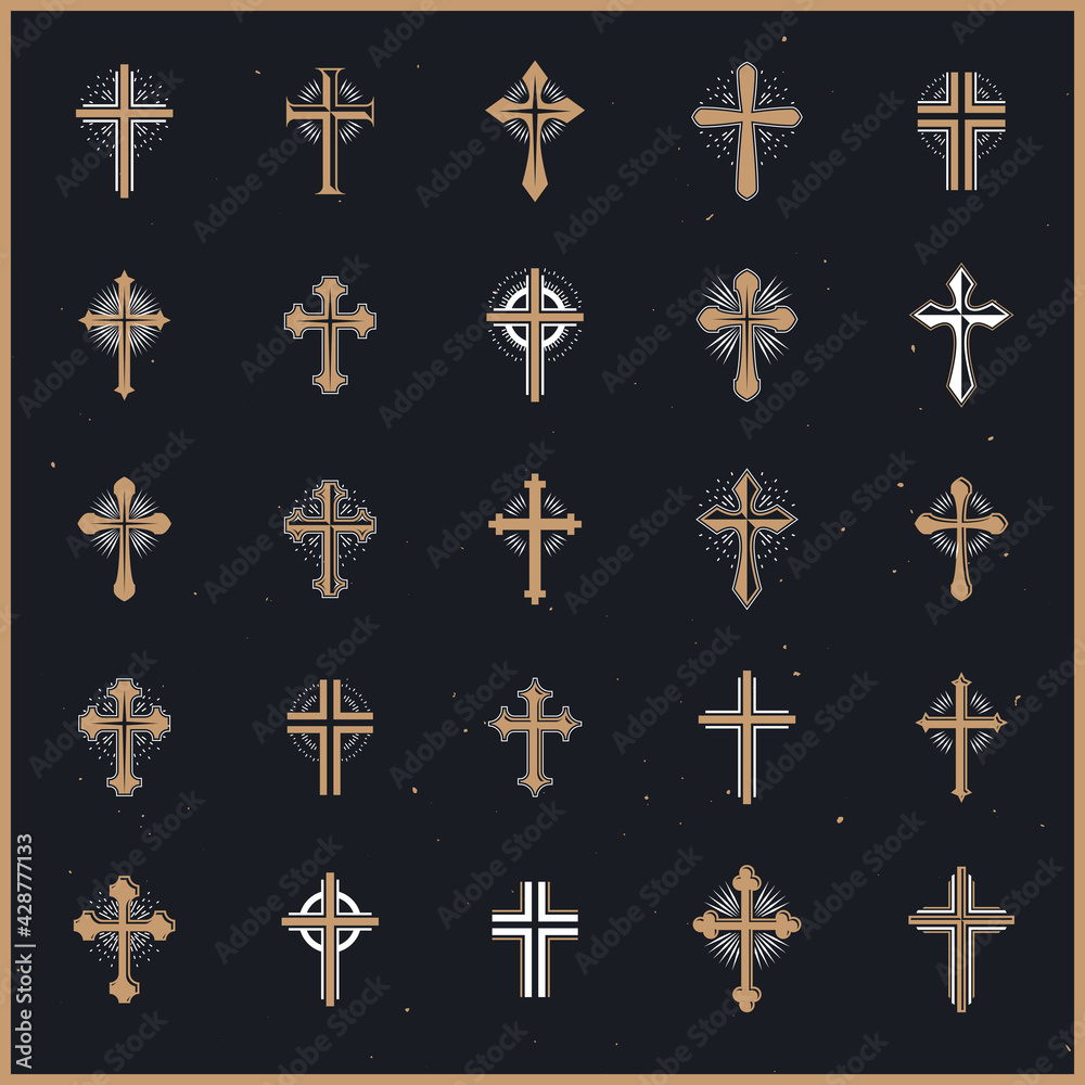 Vintage Christian crosses vector logos or emblems, heraldic design ...