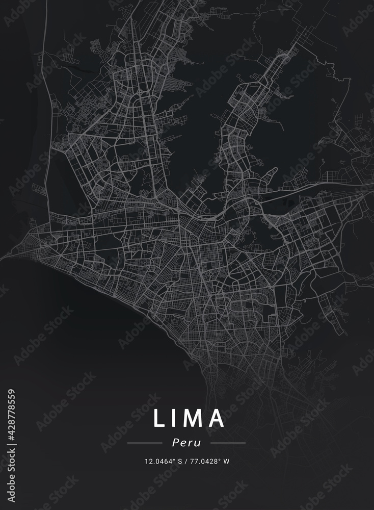 Map of Lima, Peru Stock Illustration | Adobe Stock