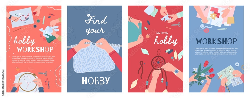 Creative hobby workshop collection of posters flat vector illustration ...