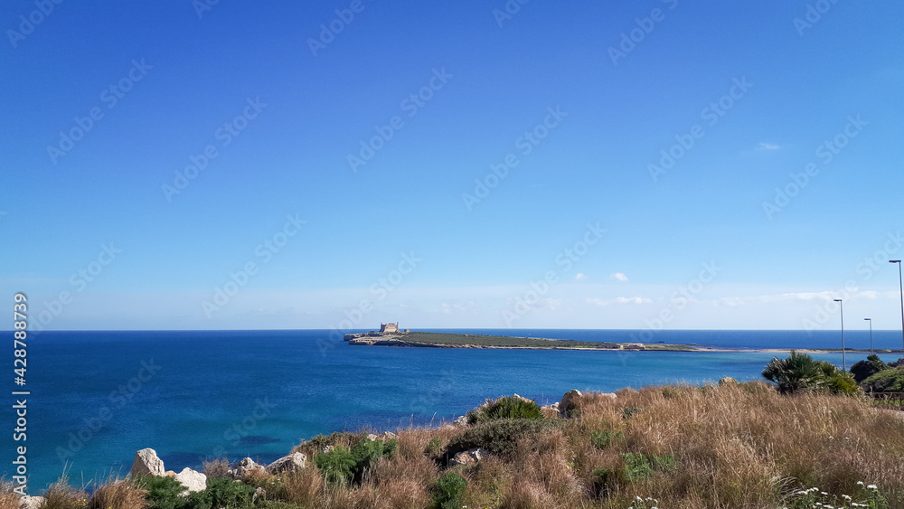 Beautiful Capo Passero island view in Sicily, with the ruins of a ...