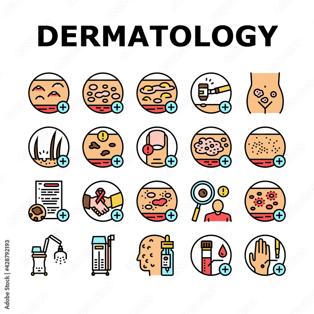 Dermatology Problem Collection Icons Set Vector. Dermatology Disease ...