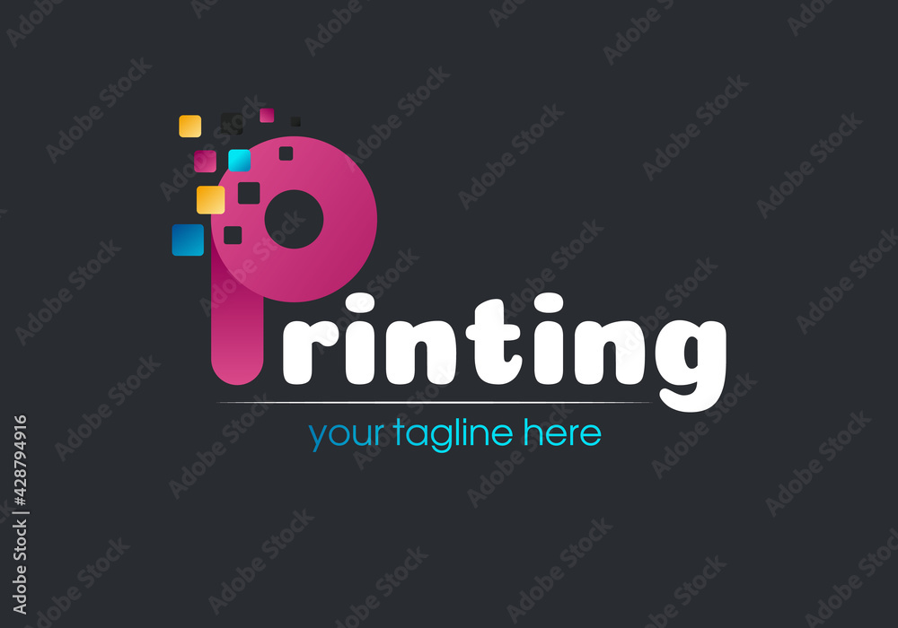 Digital print logo design template. Typography modern sign. Polygraphy ...