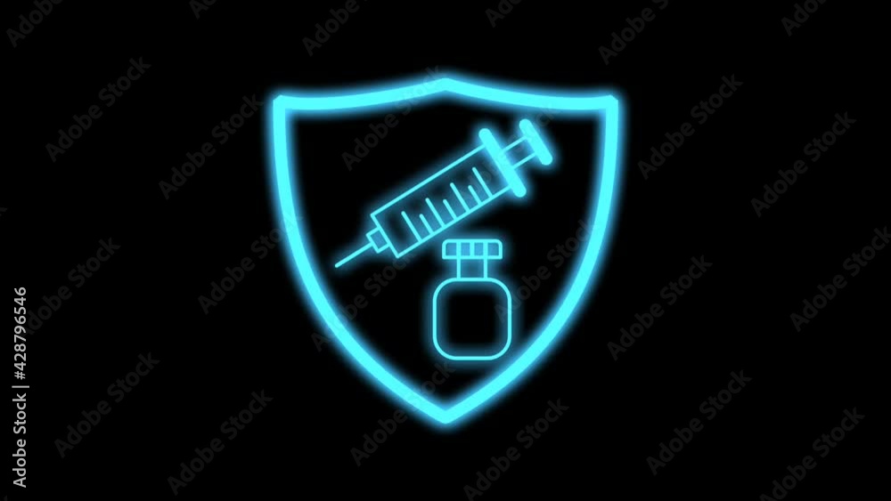 Covid protection icon in blue neon light with glowing effect on black ...