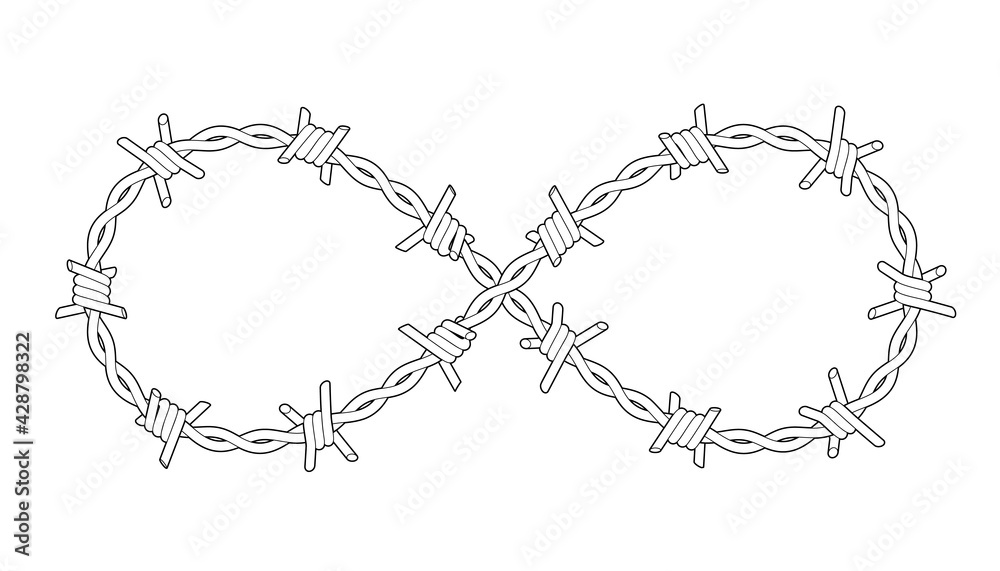 Barbed wires twisted like Infinity sign. Outline tattoo design. Stock ...